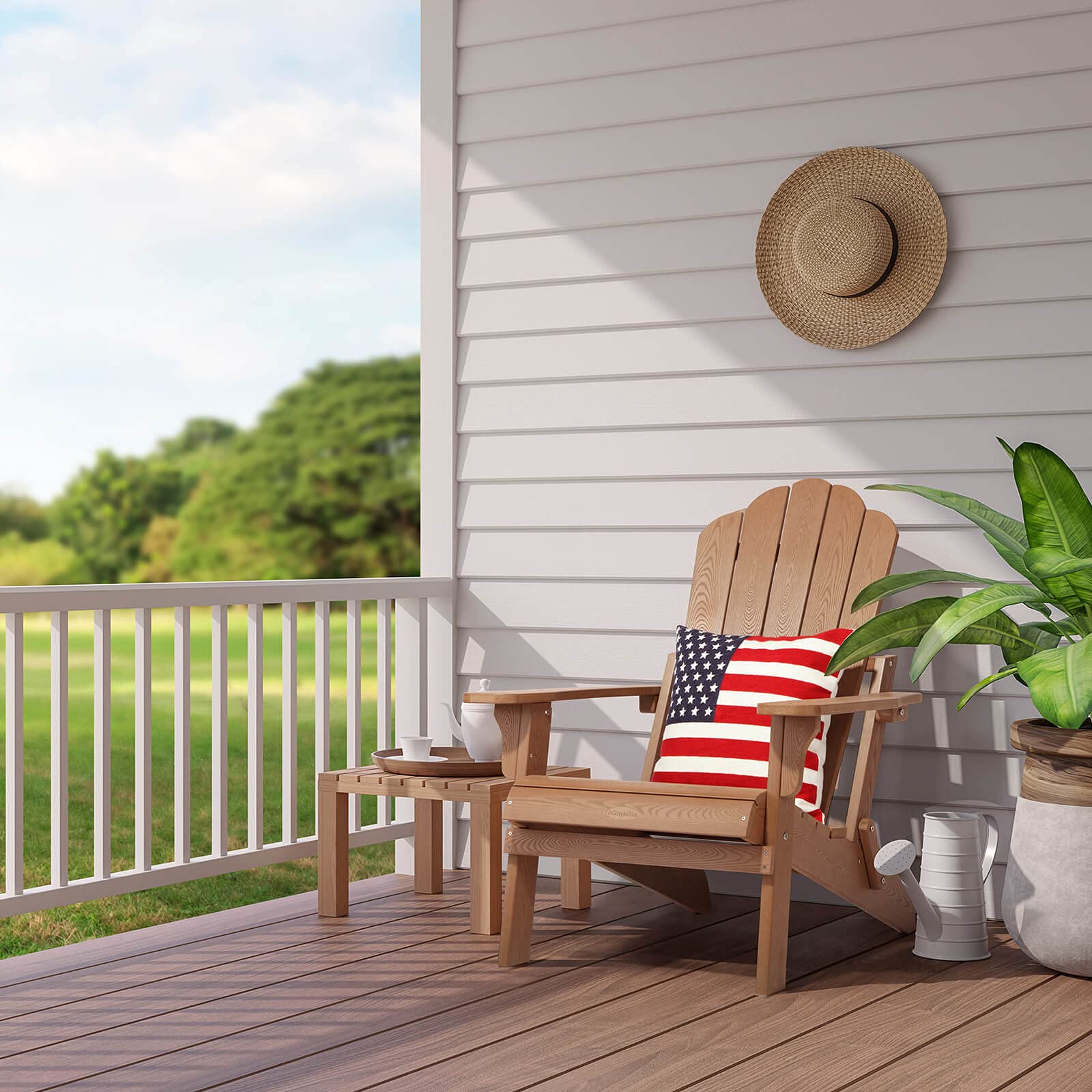 hOmeHua Folding Adirondack Chair Weather Resistant, Hard Plastic Imitation Wood Stripes Adirondack Chair, Easy to Fold Move & Maintain, Outdoor Chair for Patio, Backyard Deck, Fire Pit - Wood Color