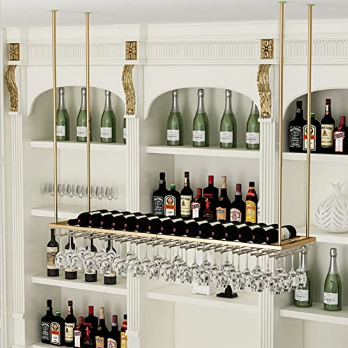 Hanging Wine Rack from Ceiling, Modern Metal Wine Bottle Holder Wall Mounted Champagne Glass Goblets Stemware Rack Storage Shelf Gold Display Racks (Size : 60x27x8cm)
