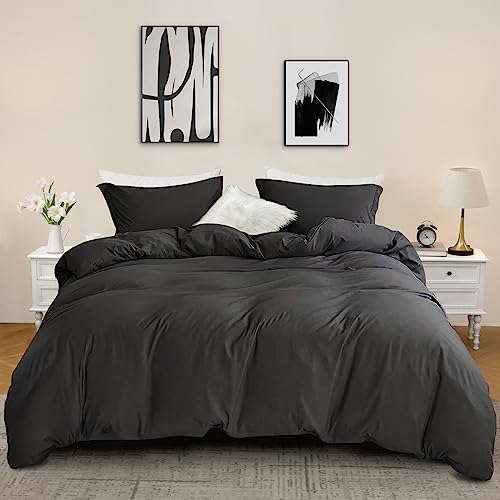 mafudoxi Duvet Cover Queen, 3 Piece Duvet Cover Set Ultra Soft and Breathable Bedding Duvet Cover Set with Zipper Closure & Corner Ties (Grey 90x90 Inch)