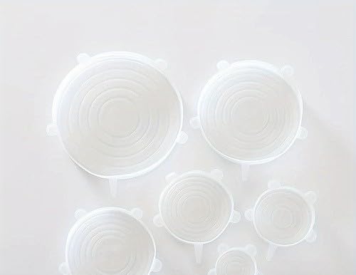 COZY HOME Silicone Lids For Food And Bowls, 6 Pcs Premium Stretch Silicone Lids For Food Storage, 6 Sizes Reusable Stretch Eco Lids For Food And Bowls White