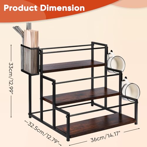 GADFISH Coffee Syrup Rack Organizer, 3 Tier Syrup Bottle Holder Stand for Coffee Bar, 12 Bottles Storage Shelves for Syrup, Wine, Dressing for Kitchen Coffee Station Countertop Tabletop Wine Rack