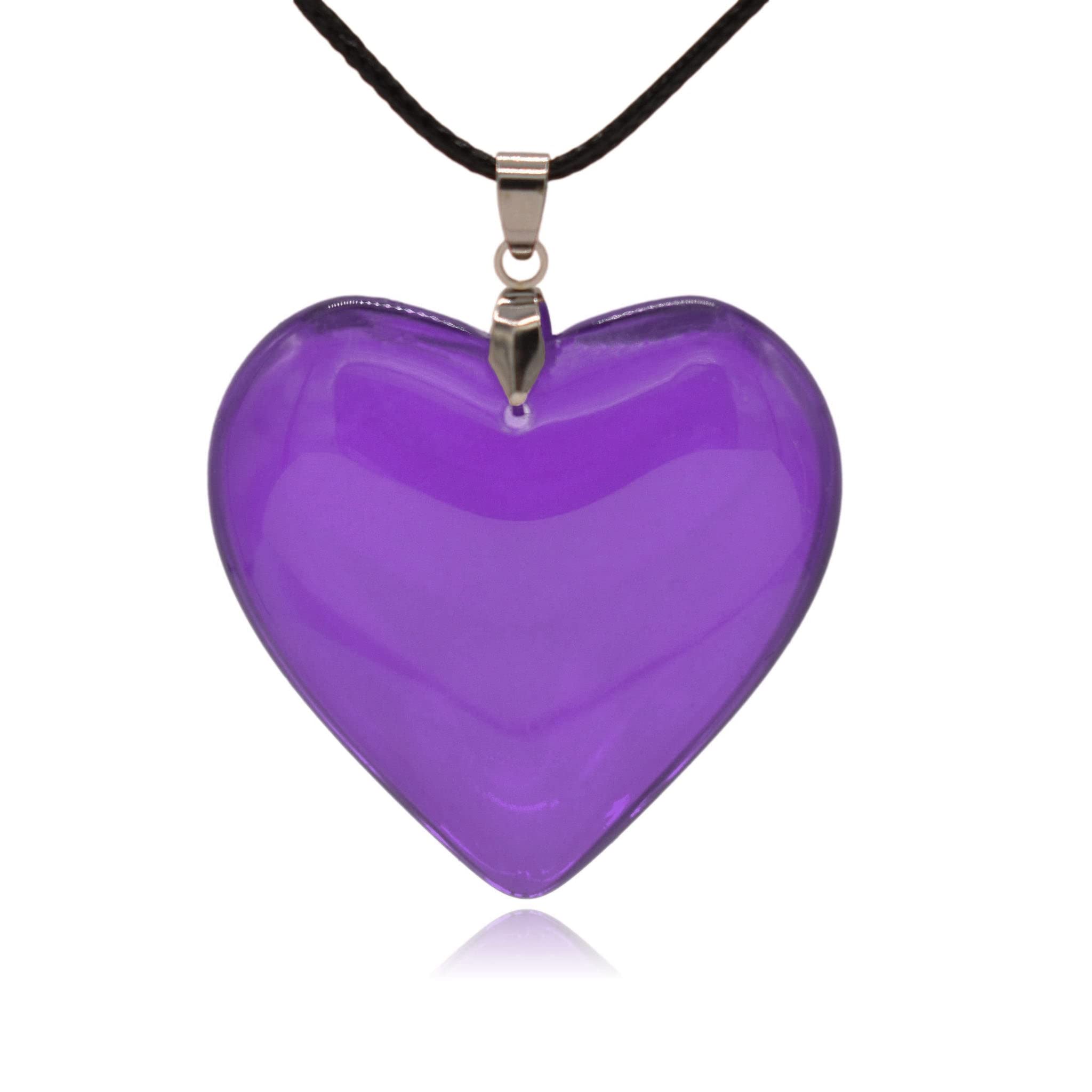 Clayton Jewelry Labs Semi-Transparent Solid Glass Heart Pendant Necklace (Large Purple)