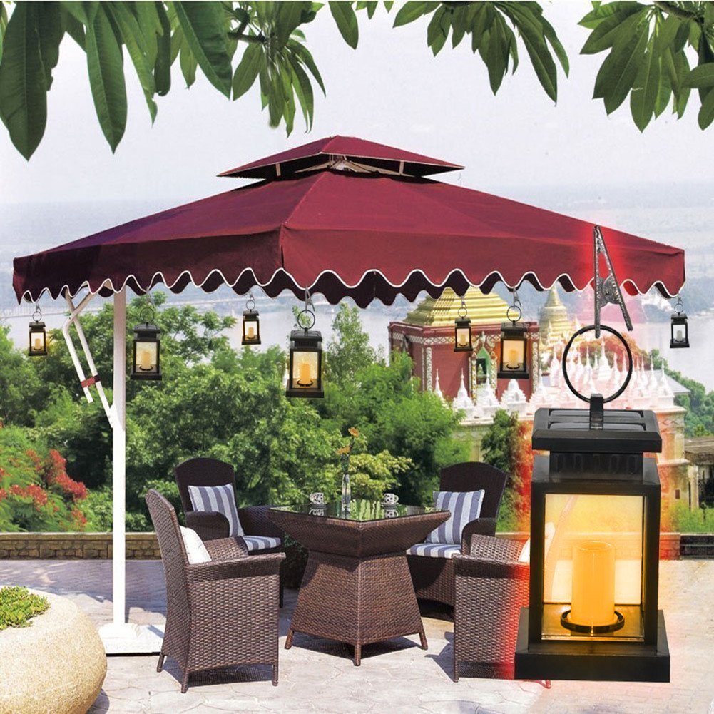 Kyson Solar Power Vintage Latern Candle Twinkle Effect 2 LEDs Outdoor waterproof Hanging Umbrella Garden Pathway Stairs wall Led Lamp Light Pack of 4