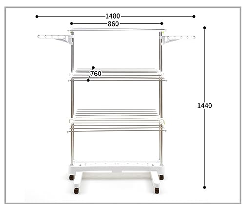 GAENZA Multifunctional Clothes Drying Rack Mobile Landing Folding Stainless Steel Double Pole Lifting Drying Rack Drying Rack Storage Indoor and Outdoor Simple
