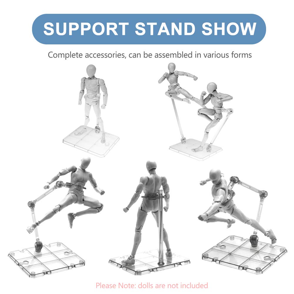 XISTEST Action Figure Stand, 10 PCS Assembly Action Figure Display Holder Base Doll Model Support Stand Compatible with HG RG SD SHF Gundam 1/144 Toy Clear