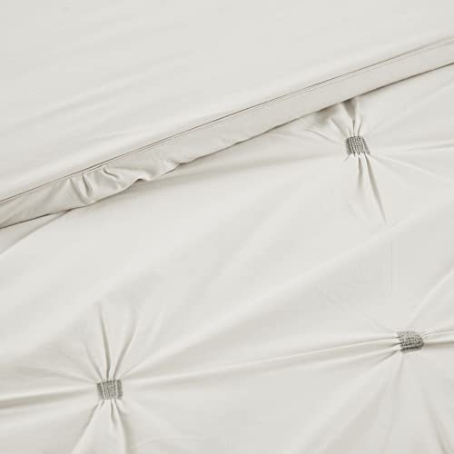 Ink+Ivy Masie Duvet Cover King/Cal King Size - White , Elastic Embroidery Tufted Ruffles Duvet Cover Set β 3 Piece β 100% Cotton Percale Light Weight Bed Comforter Covers