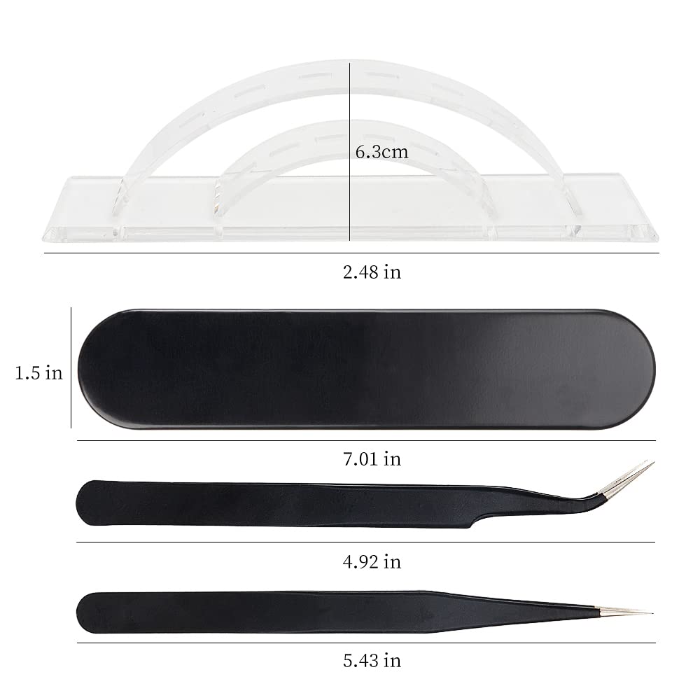 Eyelash Extension Tweezers Kit with 2pcs Black Tweezers and Storage Case, 6 HolesTweezer Display Stand,fit Lash Extension Professional Makeup Tool (Black)
