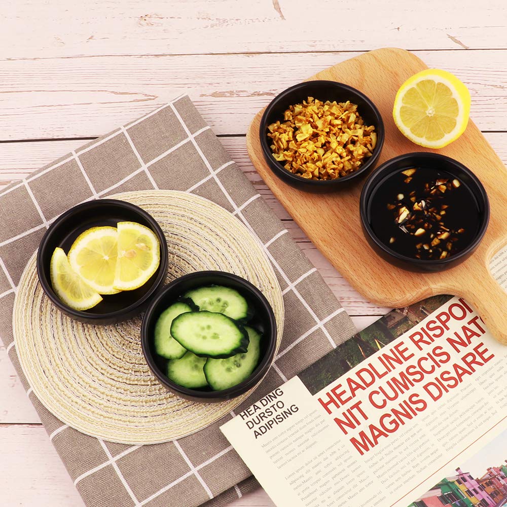 Cyimi 3.5" Ceramic Side Dish Set of 4 Small Porcelain Soy Dipping Sauce Dishes Black Seasoning Sauce Bowls Dinnerware Sets Sauce Serving Dishes
