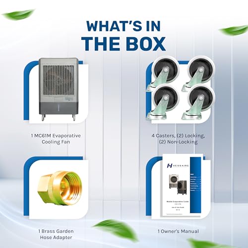 Portable Swamp Coolers - 5300 CFM MC61M Evaporative Air Cooler with 3-Speed Fan - Water Cooler Fan 1600 Sq. ft. Coverage High Velocity Outdoor Cooling Fan Swamp Cooler by Hessaire - Gray