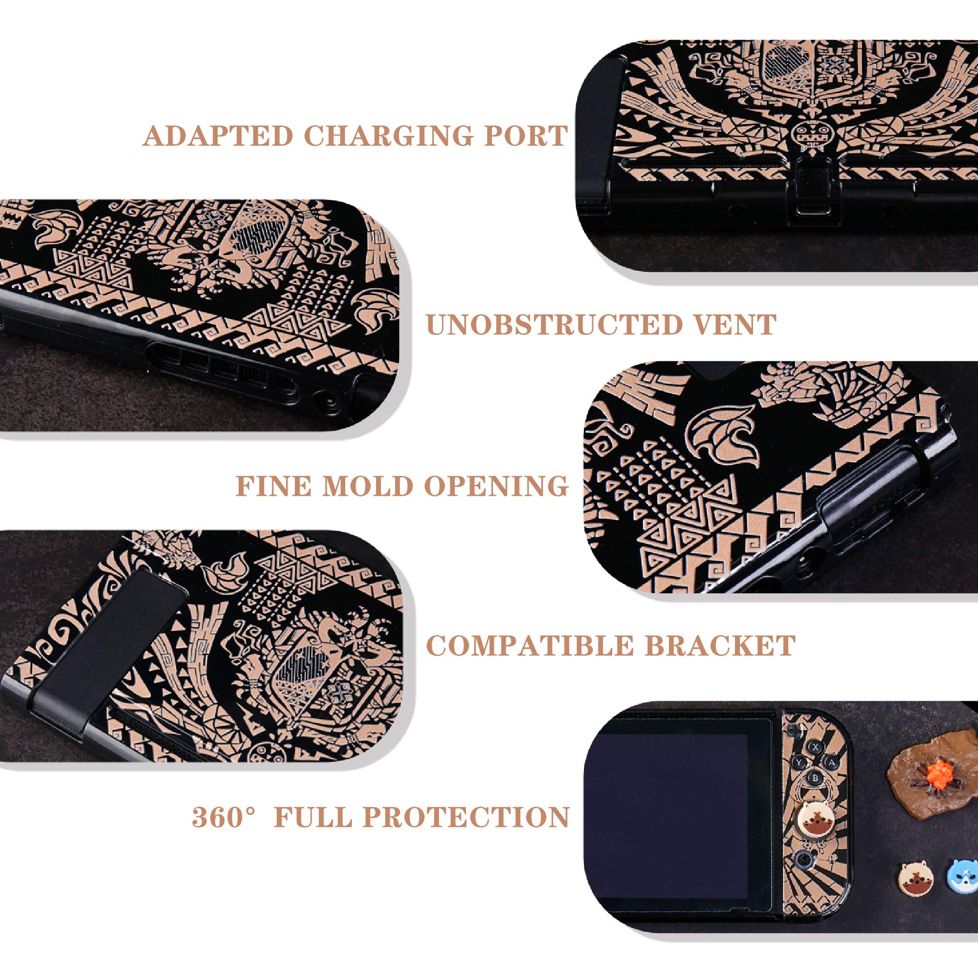 Case for Nintendo Switch - for Monster Hunter Rise Theme, FANPL Hard Shell Protective Case Cover for Nintendo Switch and Joy Con Controller (Black Gold)