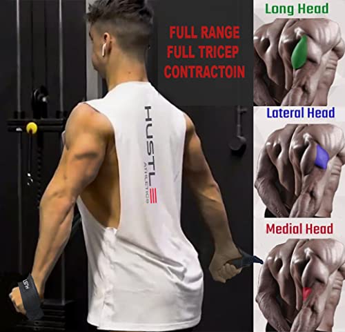 Hustle Athletics Tricep Rope Cable Attachments for Gym Use - Perfect Gym Equipment for Home/Gym Accessories - Multi Workout Rope Cable Machine Attachment -Best Gym Rope Grip with 4 Anti-Slip Handles