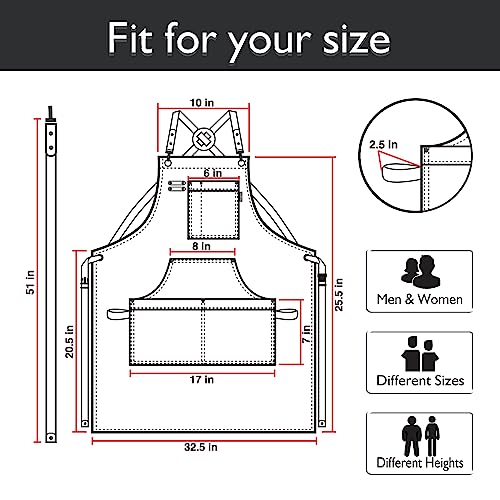 Stenffy Handmade Work Aprons,Cotton Canvas Aprons,Multiple Pockets,Adjustable Cross Back Weight Apron,BBQ,Cafe,Chef,Carpenter Apron,Aprons for Men&Women,Sizes M to XXL,Black Apron