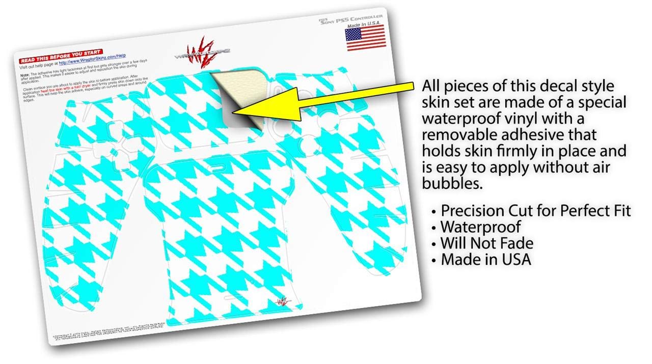 WraptorSkinz Skin Wrap compatible with Sony PS5 DualSense Controller Houndstooth Neon Teal (CONTROLLER NOT INCLUDED)