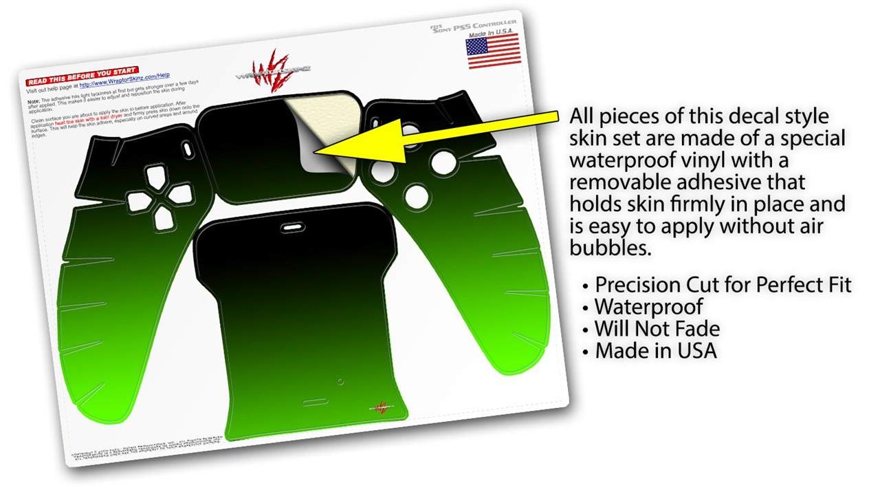 WraptorSkinz Skin Wrap compatible with Sony PS5 DualSense Controller Smooth Fades Green Black (CONTROLLER NOT INCLUDED)