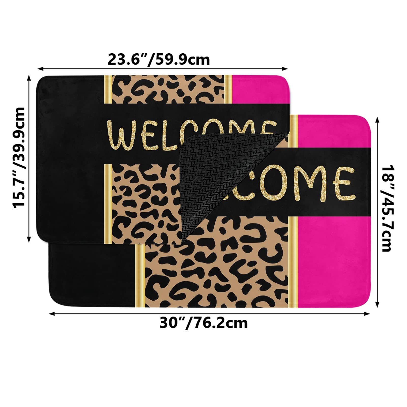 XOZOTY Personalized Doormat with Leopard Print Pink Stripe Indoor Outdoor Welcome Entrance Office Garden Kitchen Door Mat Area Rug Home Decor 30 x18 Inch