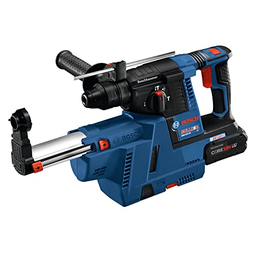 BOSCH GBH18V-26K24AGDE Brushless SDS-plus Bulldog 1 In. Rotary Hammer Kit with Dust-Collection Attachment and (2) CORE18V 8.0 Ah PROFACTOR Performance Batteries