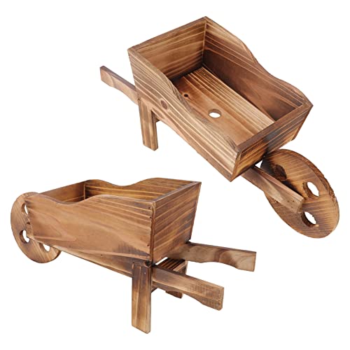 Creative Cart Plants Flower Pot for Succulent Plants, Rustic Wooden Cart Planter Container Bonsai, Cute Wheelbarrow Landscape Ornament for Desk Garden Home Balcony Courtyard Decor