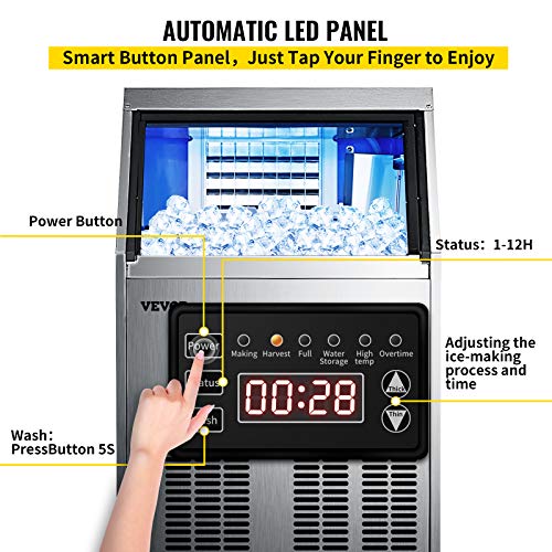 VEVOR Commercial Ice Maker Machine, 120-130LBS/24H with 33LBS Bin, Stainless Steel Automatic Operation Commercial Ice Maker & Perfectware - PW Icebags-DS-100ct 10lb Ice Bags with Drawstring-100ct
