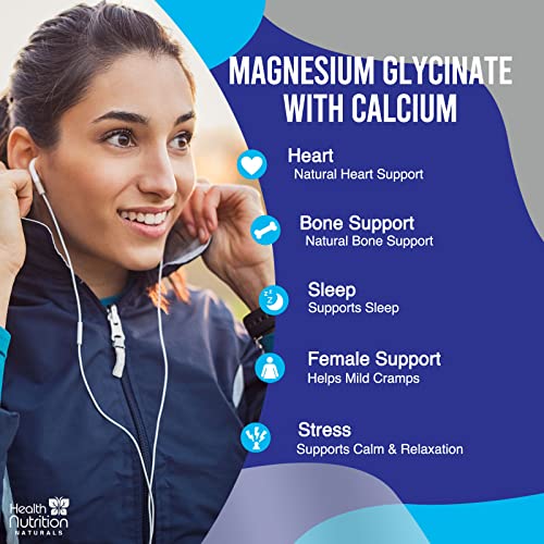 Magnesium Glycinate 425 mg with Calcium - Max Absorption Magnesium Tablets for Muscle, Nerve, Bone & Heart Health Support, Minor Muscle Cramp Support - Non-GMO, Vegan Supplement - 60 Tablets