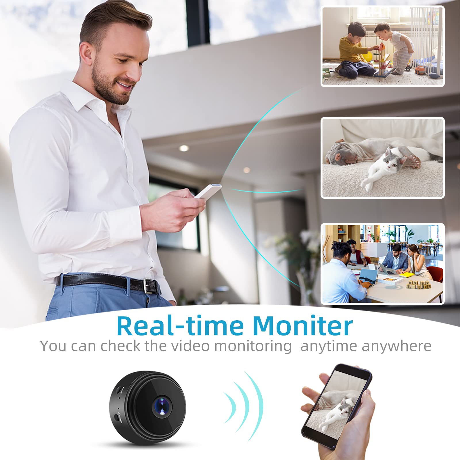 collee Mini Wireless WiFi Hidden Camera HD 1080P Home Security Cameras with Video Live Feed Covert Baby Nanny Cam with Cell Phone App Tiny Smart Cameras with Night Vision and Motion Detection