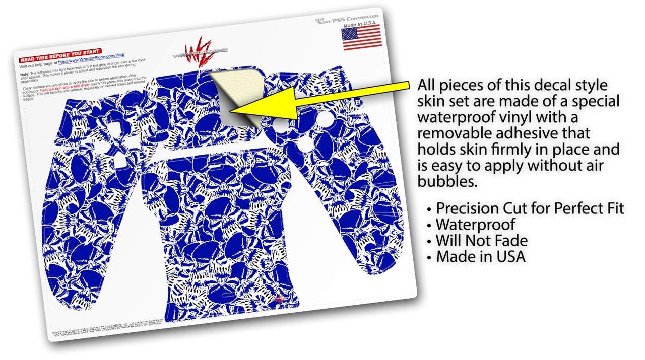 WraptorSkinz Skin Wrap compatible with Sony PS5 DualSense Controller Scattered Skulls Royal Blue (CONTROLLER NOT INCLUDED)