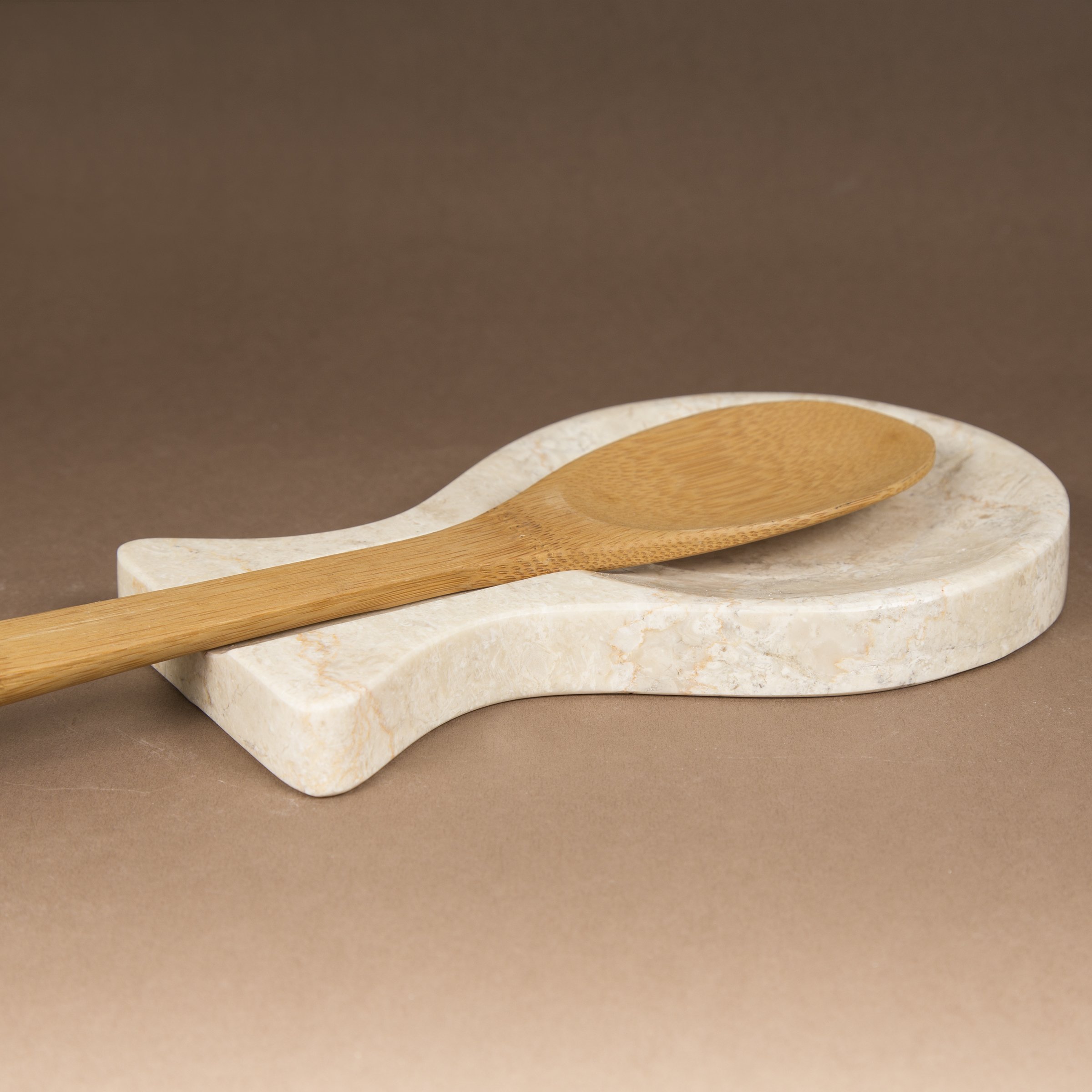Creative Home Natural Champagne Marble Spoon Rest Ladle Utensil Holder Spatula Holder Kitchen Countertop Dining Table Organizer, 8.6" x 4.9" x 0.8" H, Beige