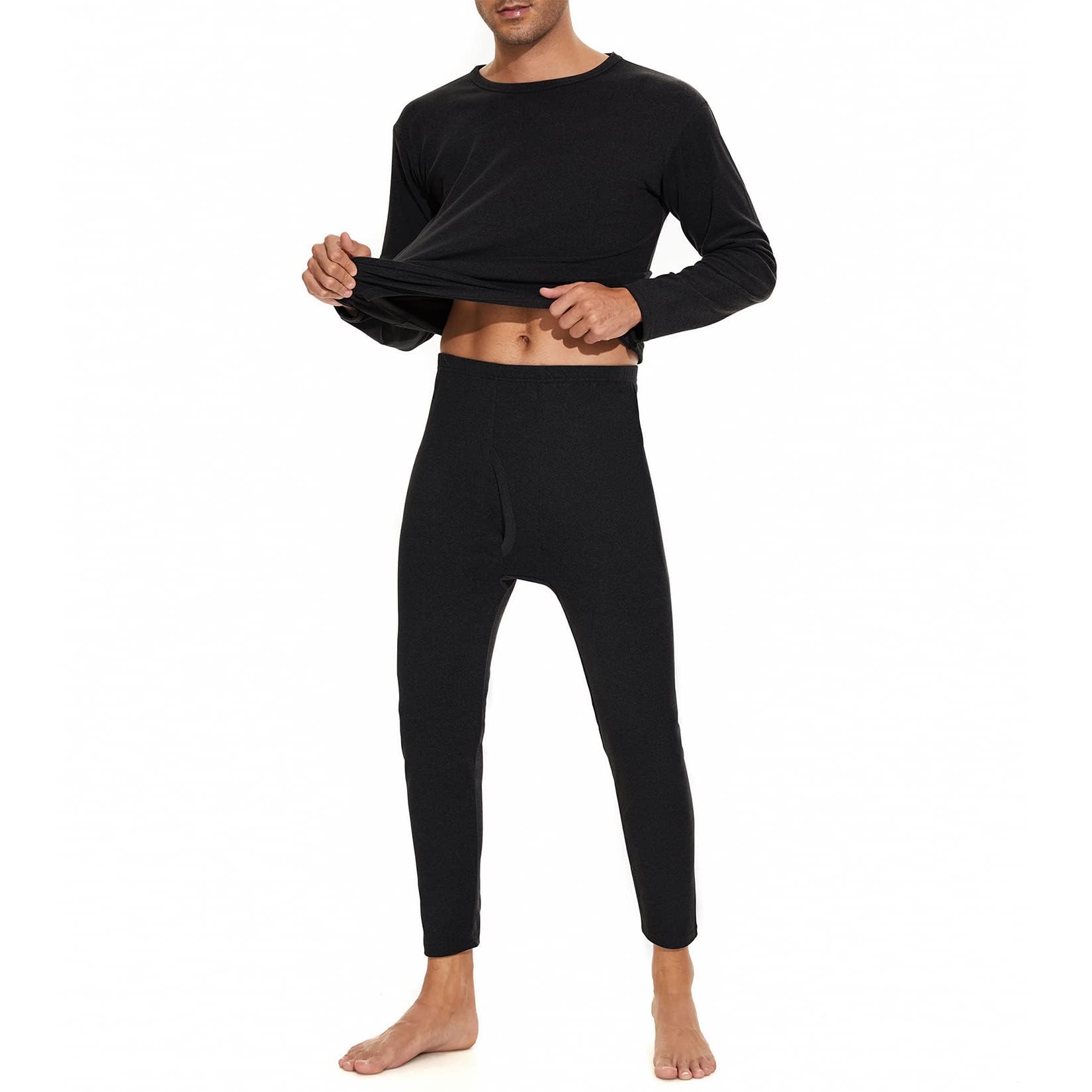 Century Star Heavyweight Thermal Underwear for Men Set Long Johns Base Layer Mens Fleece Lined Top Bottom Hunting Gear Heavyweight Black Medium