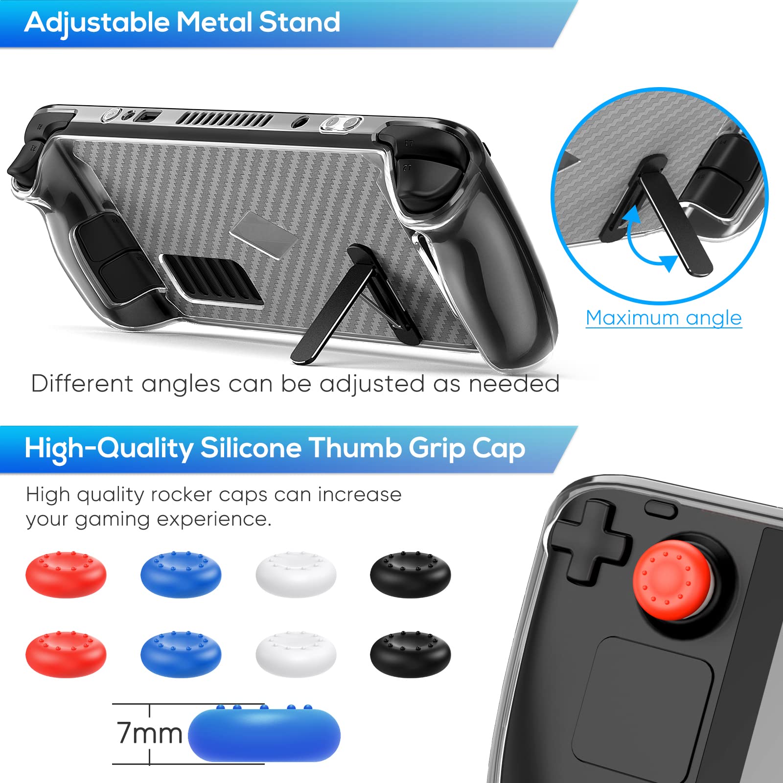 Clear Protective Case for Steam Deck Valve, FYOUNG TPU Soft Cover Protector Case for steam Deck Accessories with Kickstand, Screen Protector and Thumb Caps, Shockproof Anti-Scratch Design