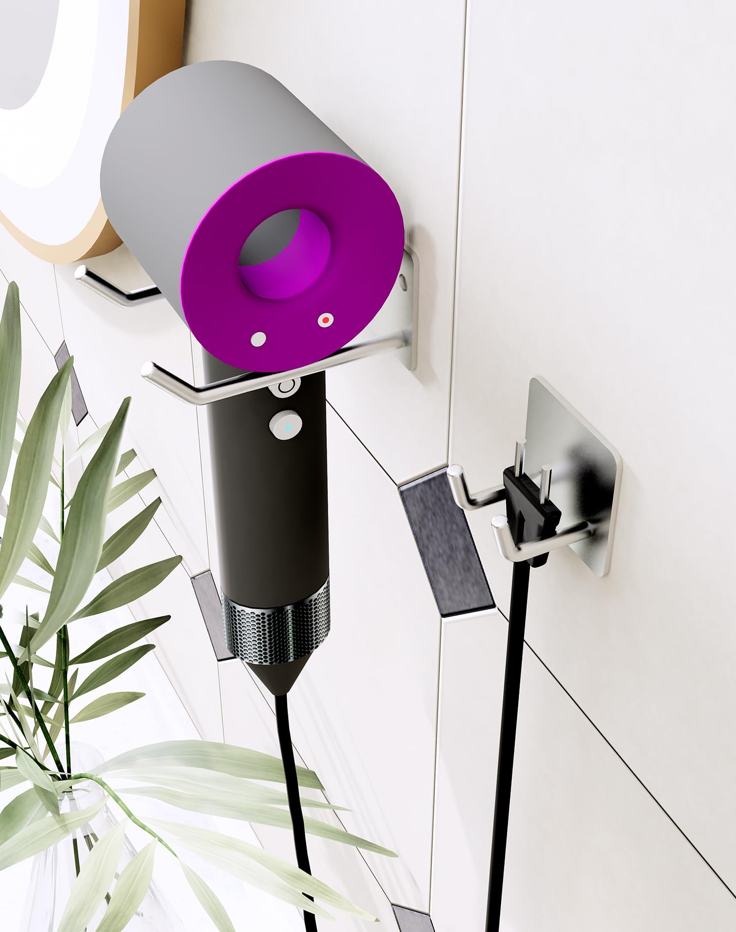 Hair Dryer Rack, Wall Mounted, Stainless Steel, Perforated Mount, Hair Dryer Rack with Plug Hook for Cabinet, Bathroom, Outdoor Hook Solid Stainless Steel