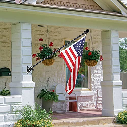 Flag Pole with Bracket,5FT/6FT Flagpole Kit American Flag with Pole Holder Mounting Bracket Stainless Steel Heavy Duty for Garden Yard Truck Boat Rustproof (6FT, Black Flag Pole With Black Bracket)