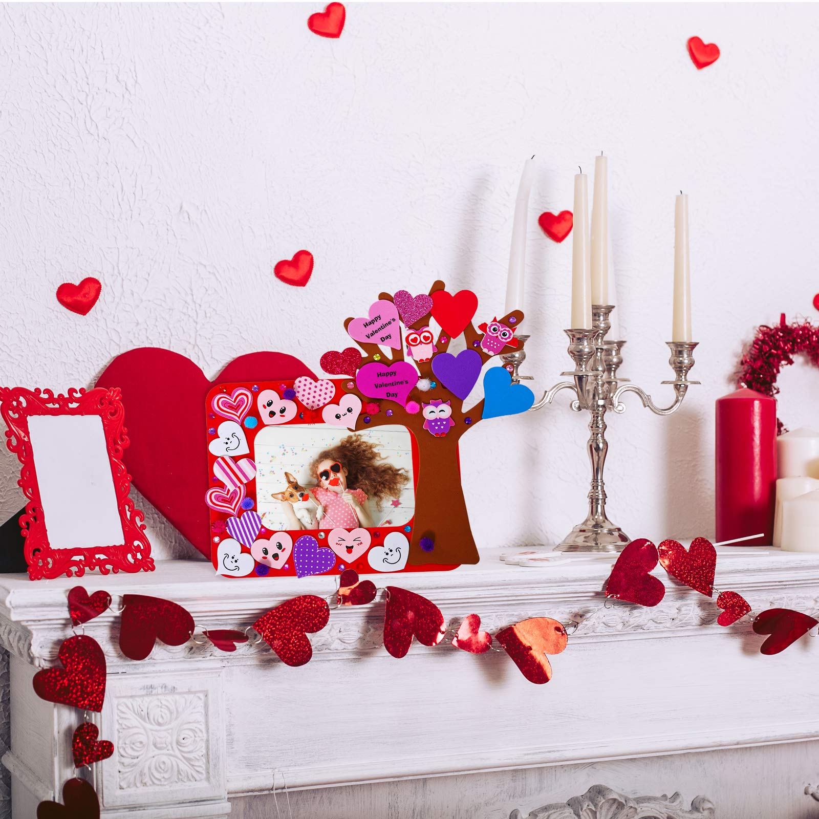 Winlyn 12 Sets Heart Picture Frames Decorations Valentine Crafts Kits DIY Heart Frames Art Sets Smile Hearts Foam Valentine Stickers for Kids Valentine's Day Party Classroom Activities Gift Exchange