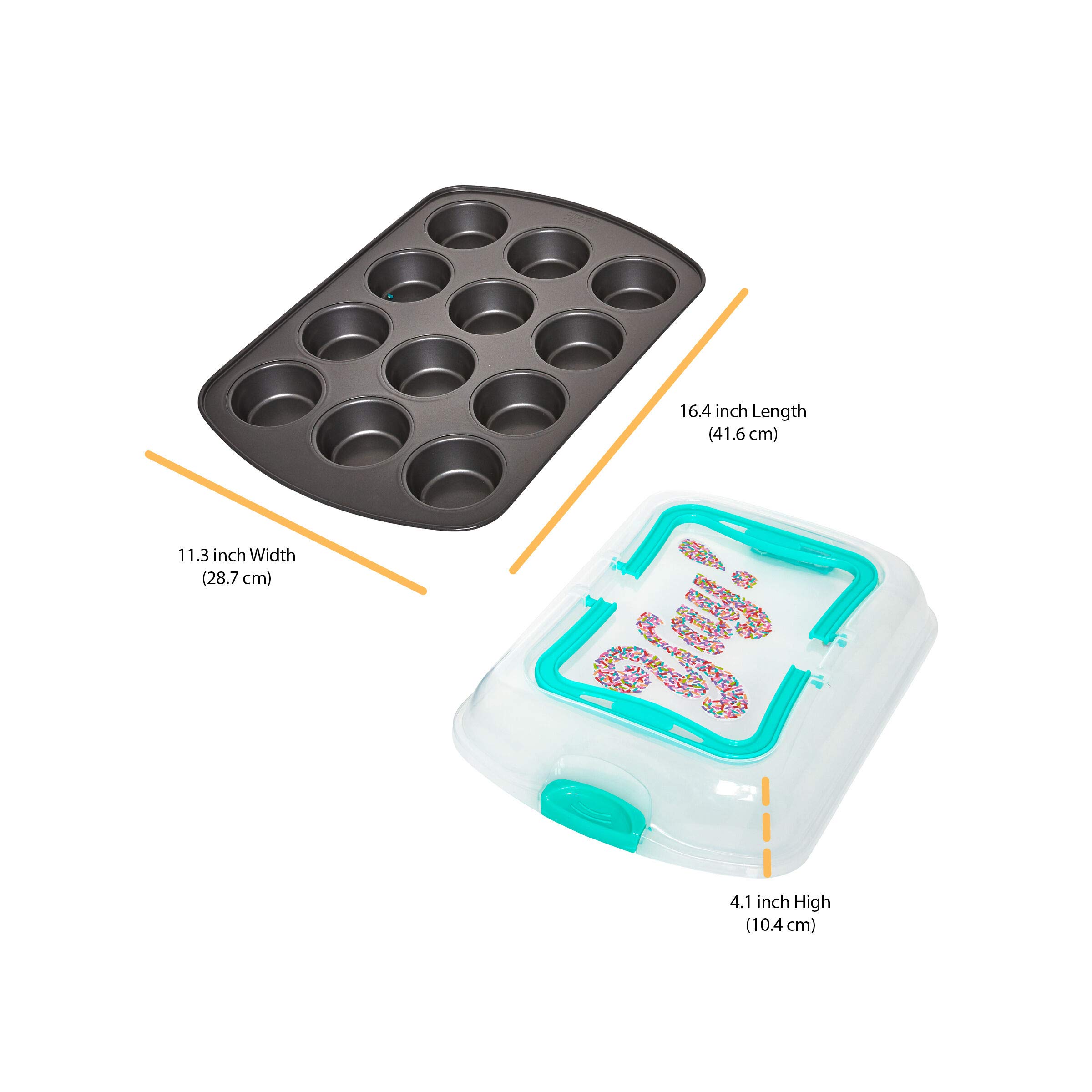 Chicago Mettalic Chicago Metallic 12 Cup Muffin Pan with Carry Lid, YAY Sprinkles Pattern