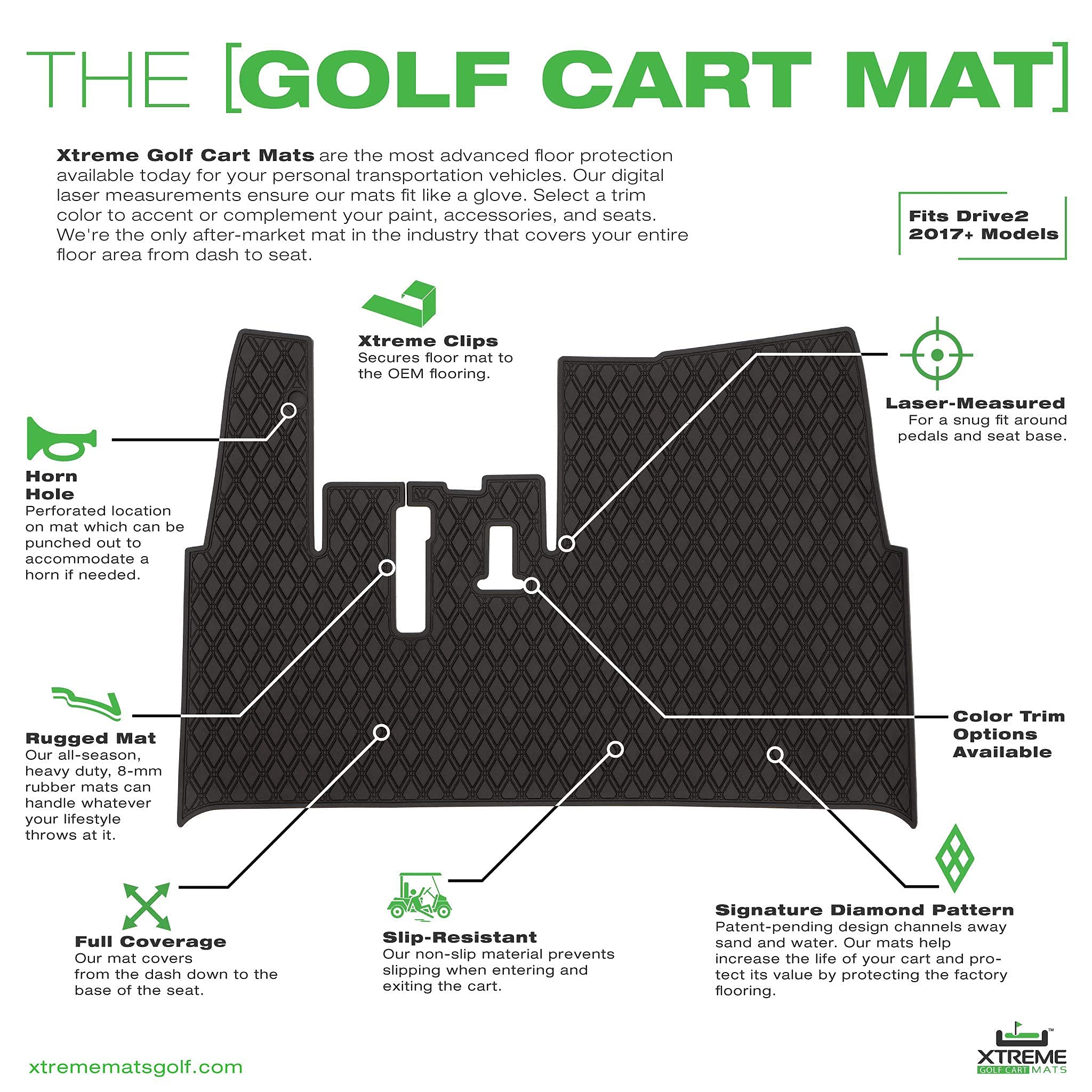 Xtreme Mats Golf Cart Floor Mat Compatible with Yamaha Drive2, Full Coverage Golf Cart Floor Liner Mat - Fits Yamaha Drive2 Models Only (2017-2023) & UMAX Rally 4x4 - All Black