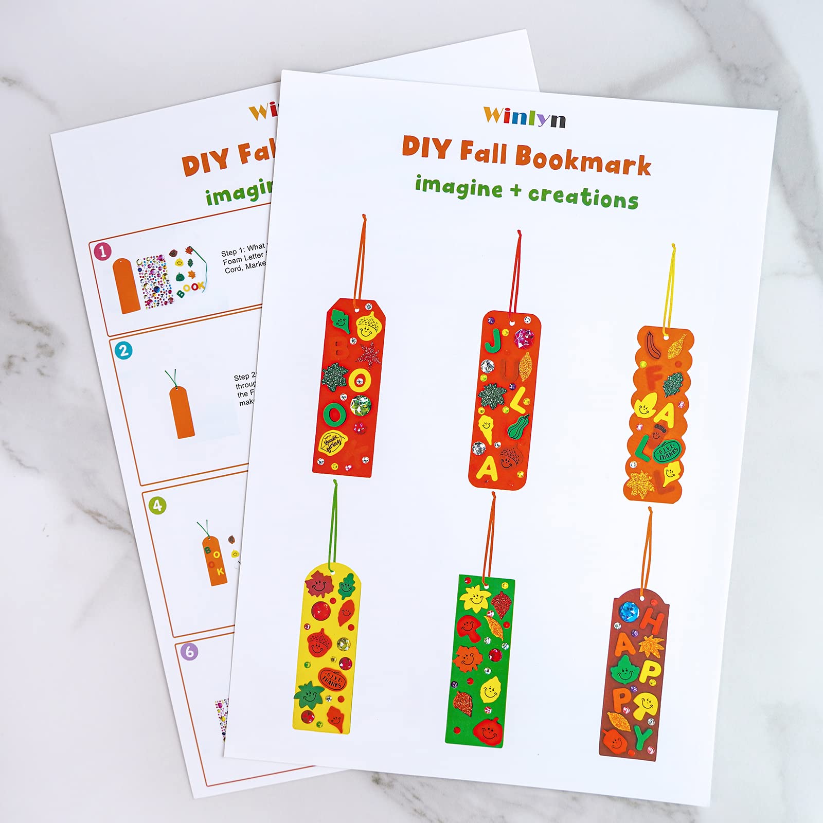 Winlyn 36 Sets Fall Craft Kits Fall Kids Crafts DIY Fall Bookmarks Decorations Art Sets Smiling Autumn Leaf Pumpkin Foam Stickers Arts and Crafts for Kids Thanksgiving Halloween Classroom Activities