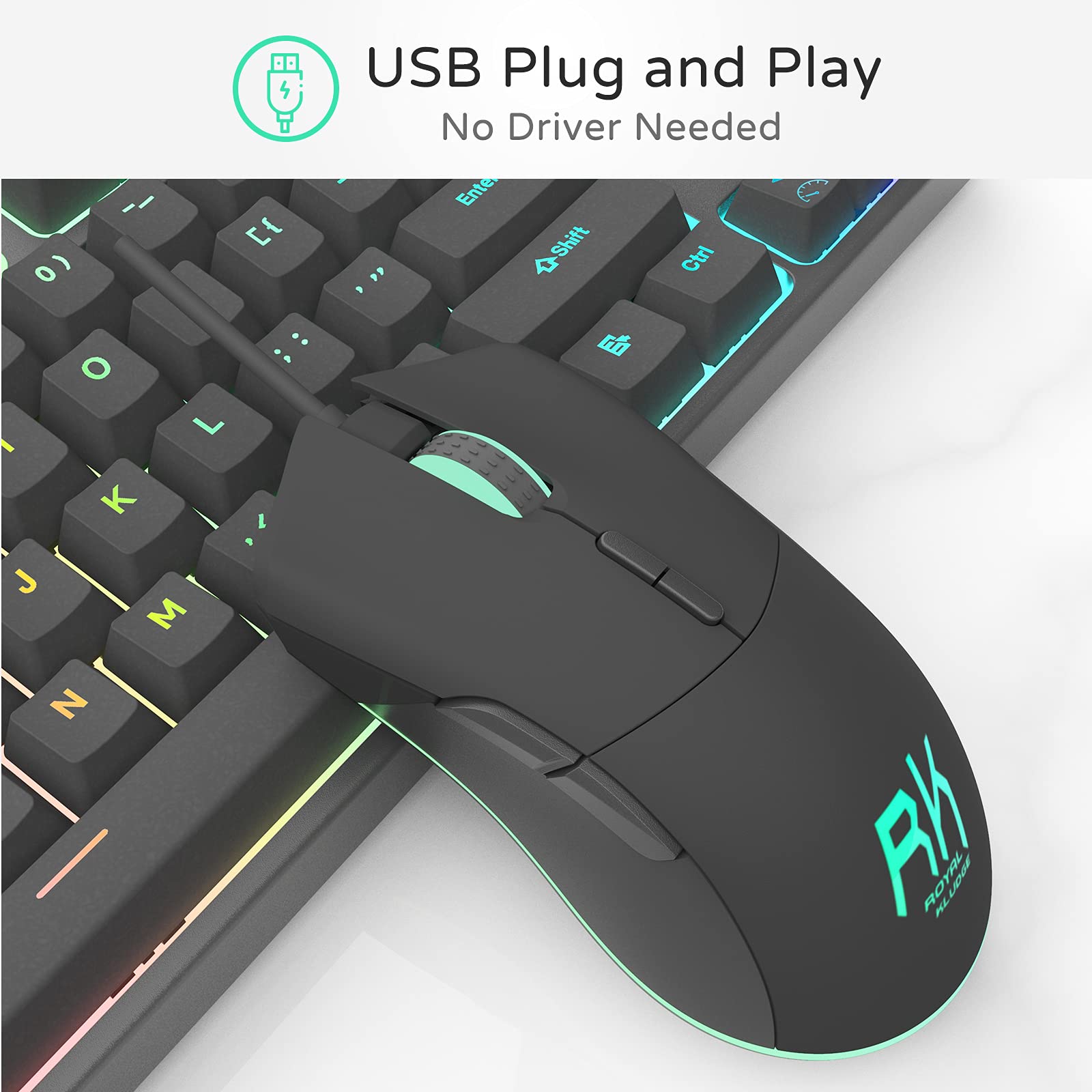 RK ROYAL KLUDGE RK987 Gaming Keyboard and Mouse, Wired Mechanical Keyboard 87 Keys and RGB Gaming Mice Combo, Programmable Computer Desktop Gaming Accessories, Brown Switches-Black Set