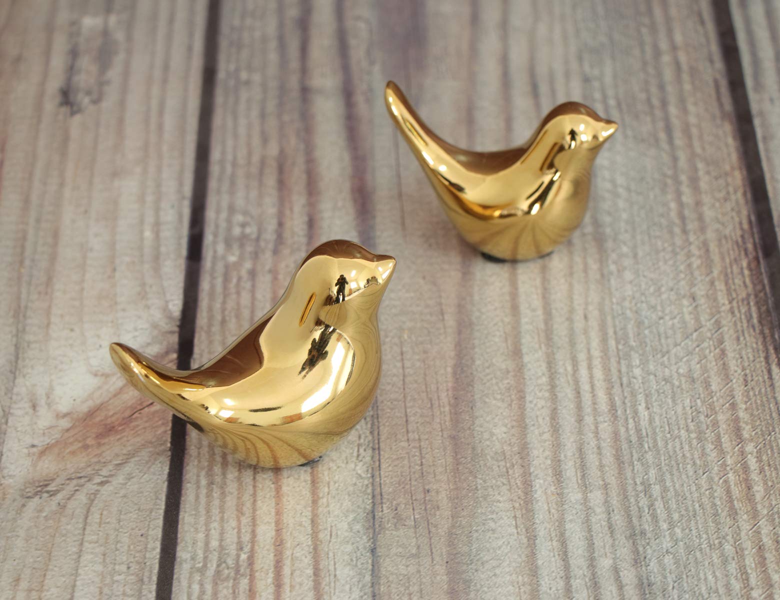 Ceramic Bird Figurines Golden, Home Garden Décor, Tabletop Animal Sculptures and Statues Gifts A (Set of 2)
