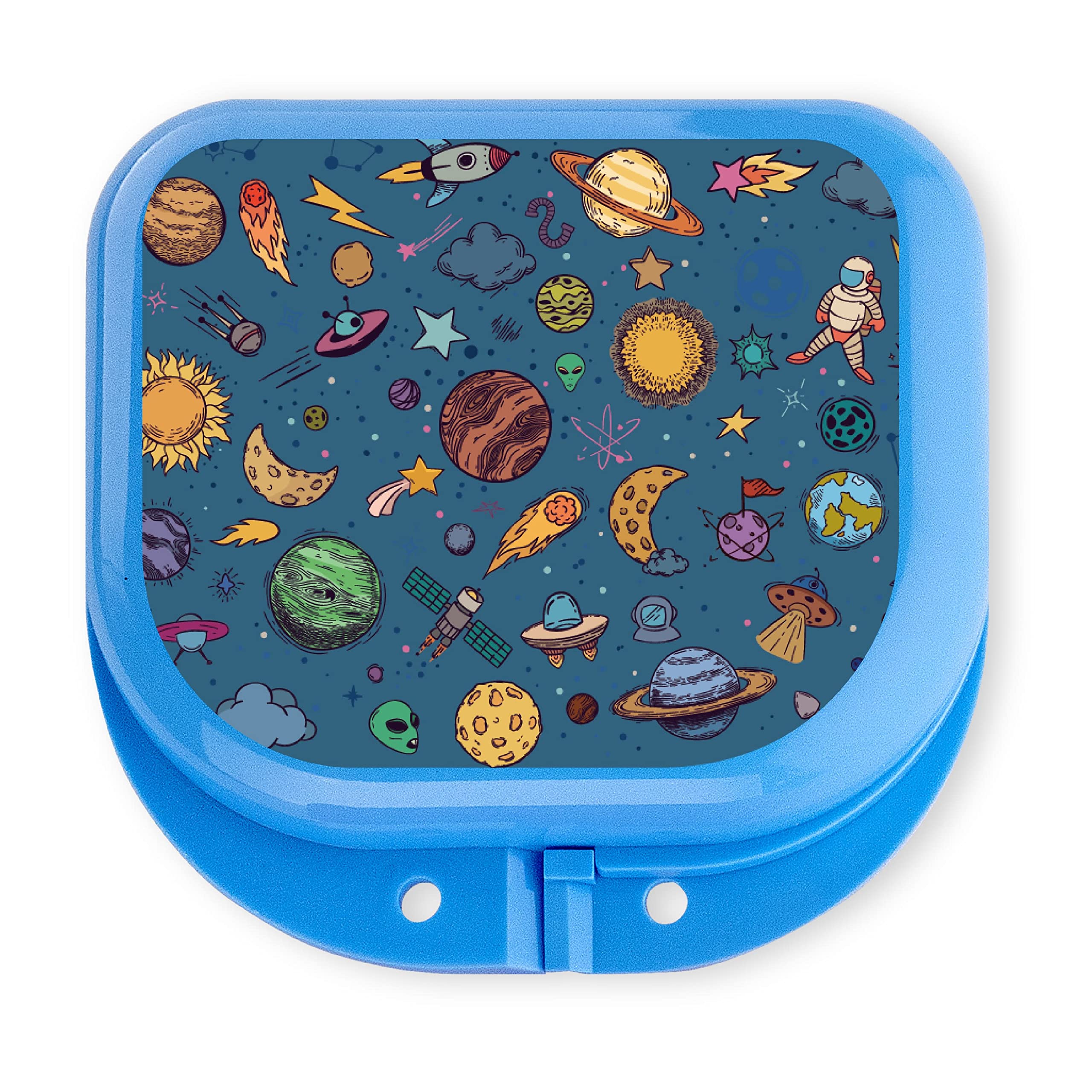 Cute Retainer Cases, Retainer Holder Case 1 Pack, Aligner Case with Funny Cartoon, Night Guard Case with Space Patterns (Blue)