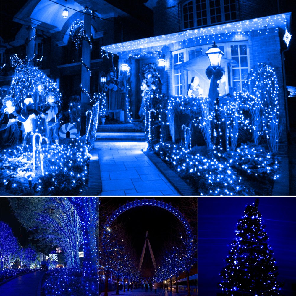 XUNATA Waterproof String Lights Outdoor, 50 LEDs 33ft Starry USB Powered 8 Modes Setting Light, for Indoor Outdoor Wall Decoration Wedding Party Home Garden(Blue)