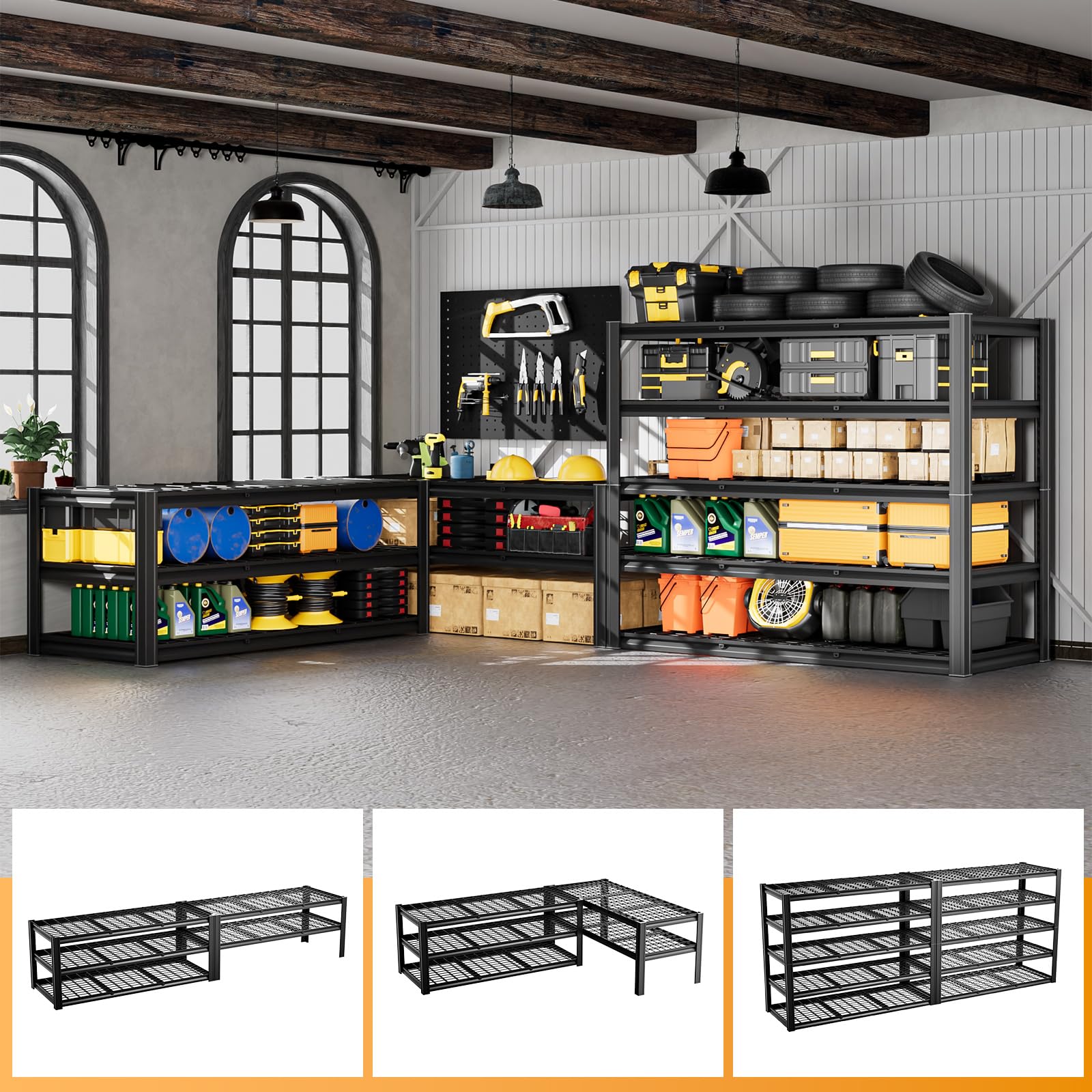 cynnda 60" W Garage Shelving 5-Tier Storage Shelves 3000LBS Heavy Duty Metal Shelf Adjustable Rack Units Suitable for Garage Basement Kitchen Warehouse Utility Shelves (Black)
