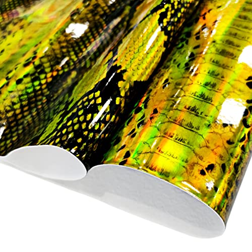 HYANG Holographic Mirror Snake Gold PU Faux Leather Sheets 1 Roll 12"X53"(30cmX135cm), Faux Leather Fabric Very Suitable for Leather Earrings, Bows, Handbag ,Sewing ,Crafts Making…