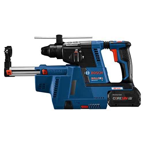 BOSCH GBH18V-26K24AGDE Brushless SDS-plus Bulldog 1 In. Rotary Hammer Kit with Dust-Collection Attachment and (2) CORE18V 8.0 Ah PROFACTOR Performance Batteries
