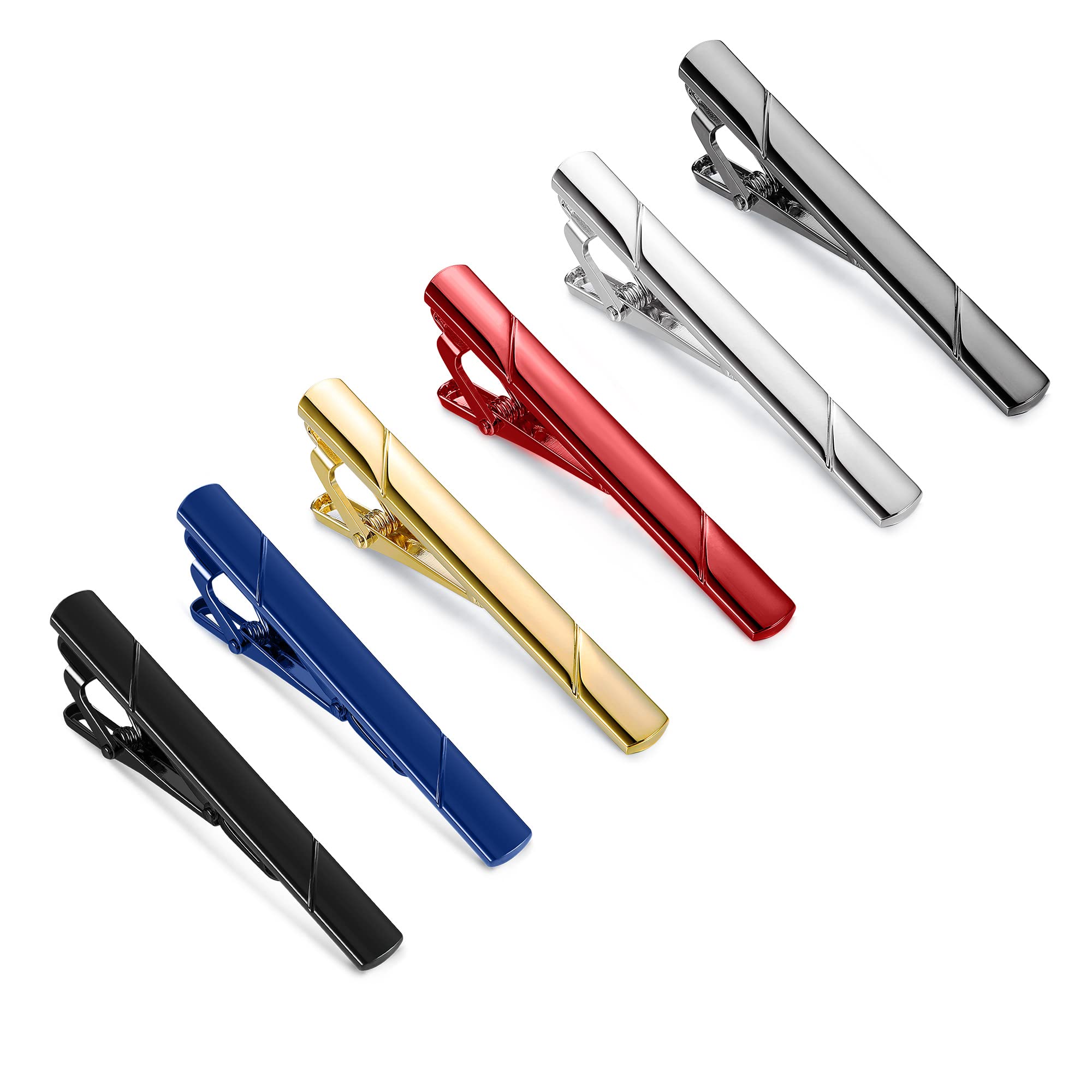 CASSIECA 6 Pcs Tie Clips for Men Classic Tie Bar Set for Regular Ties Necktie Wedding Business Clips with Gift Box