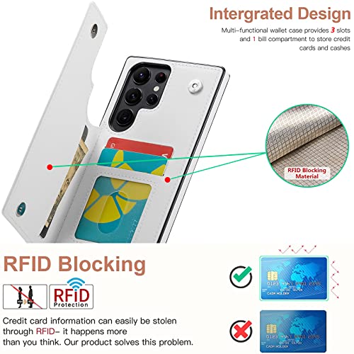 Galaxy S23 Ultra Case,Luxury Flip Folio Leather Wallet Case RFID Blocking Cover Card Slots and Kickstand for Girls Women,Protective Phone Case for Samsung Galaxy S23 Ultra (White)