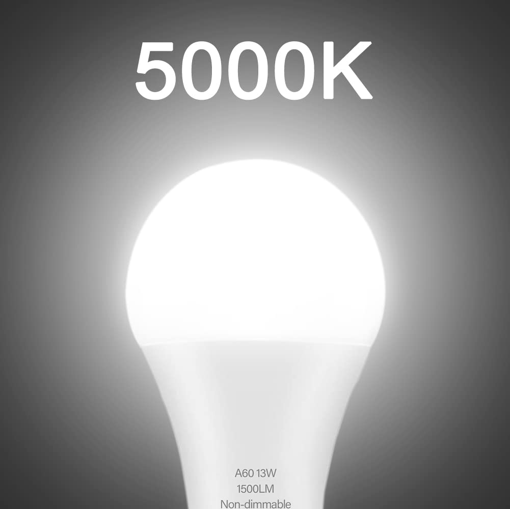 LED Light Bulbs, 100W Equivalent A19 LED Bulbs, 13 Watt Daylight White 5000K, E26 Medium Base LED Bulbs, 1500 Lumens, Non-Dimmable, 24 Packs