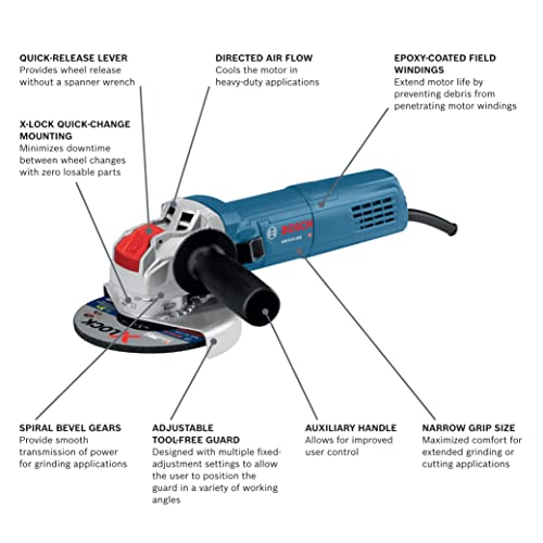 Bosch GWX10-45E 4-1/2 In. X-LOCK Ergonomic Angle Grinder with Bosch CWX27M450 4-1/2 In. x .098 In. X-LOCK Arbor Type 27A (ISO 42) 30 Grit Metal Cutting and Grinding Abrasive Wheel