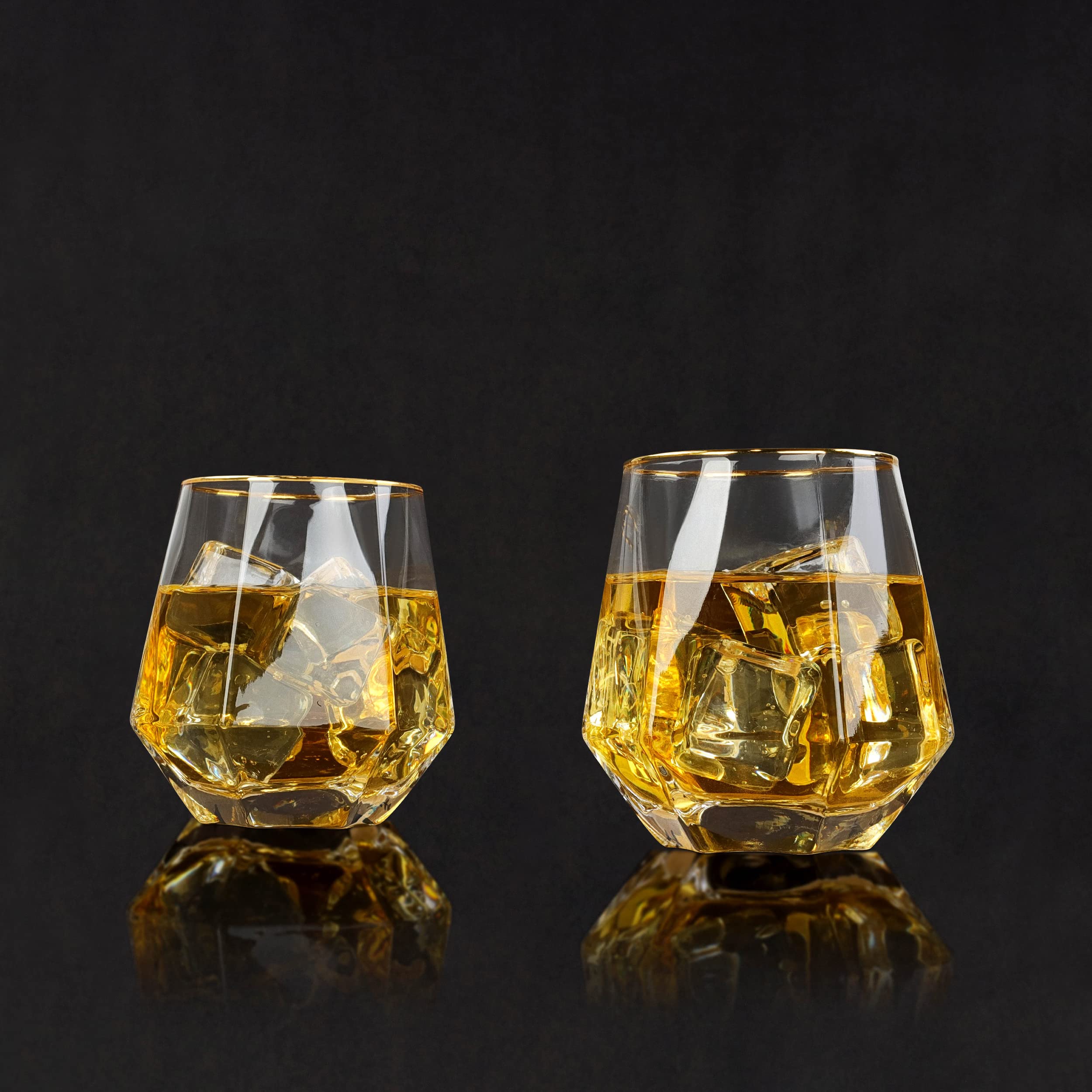 Creekview Home Emporium Scotch Glass Set - Diamond Designed 4pc Clear Whiskey Glasses with Gold Rim for Special Events