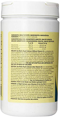 Zoo Med Repti Calcium Ultra Fine Precipitated Calcium Carbonate Reptile Supplement without Vitamin D3, 12-Ounce