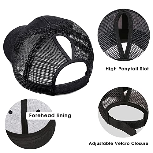 Cerheart Rit High Messy Bun Ponytail Hat Funny Hats Mom Hat Mama Hat Black Baseball Hat Adjustable Dad Hat Womens Trucker Cap for Super Mom