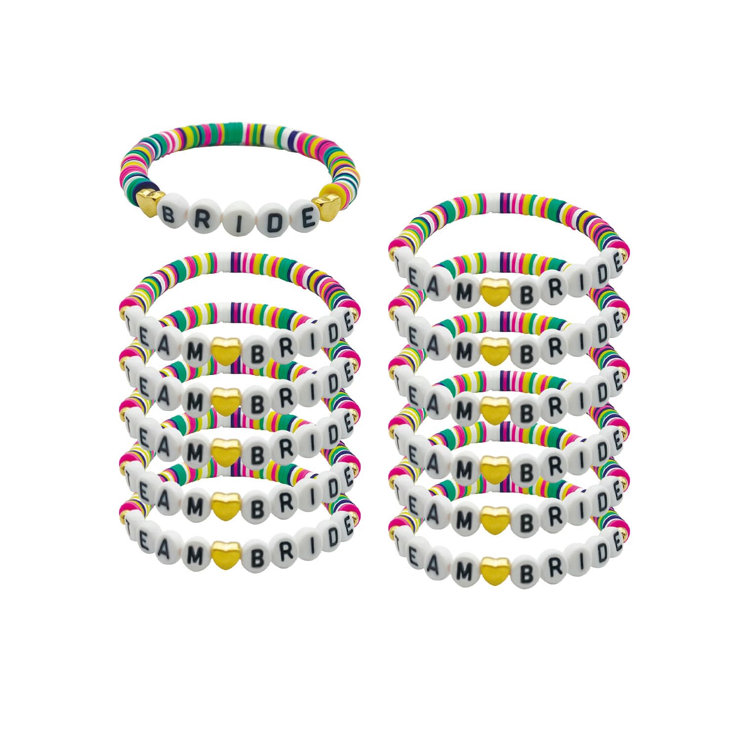 EYXVKT 12 PCS Team Bride Bracelets Bachlorette Party Favors Polymer Clay Letter Beaded Bracelet For Wedding Bridal Shower Engagement Party(Colorful)