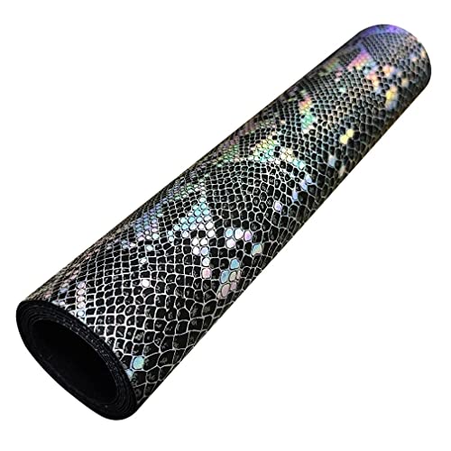HYANG Snake Embossed Black PU Faux Leather Sheets 1 Rolls 12"X53"(30cmX135cm), Faux Leather Very Suitable for Leather Earrings, Bows, Handbag ,Sewing ,Crafts Making